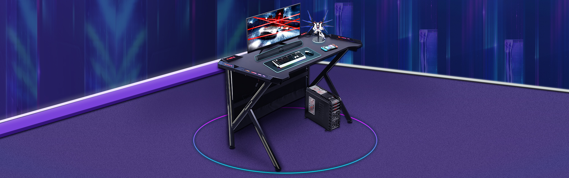Latest design RGB LED gaming table PC computer gaming desk gaming table ...